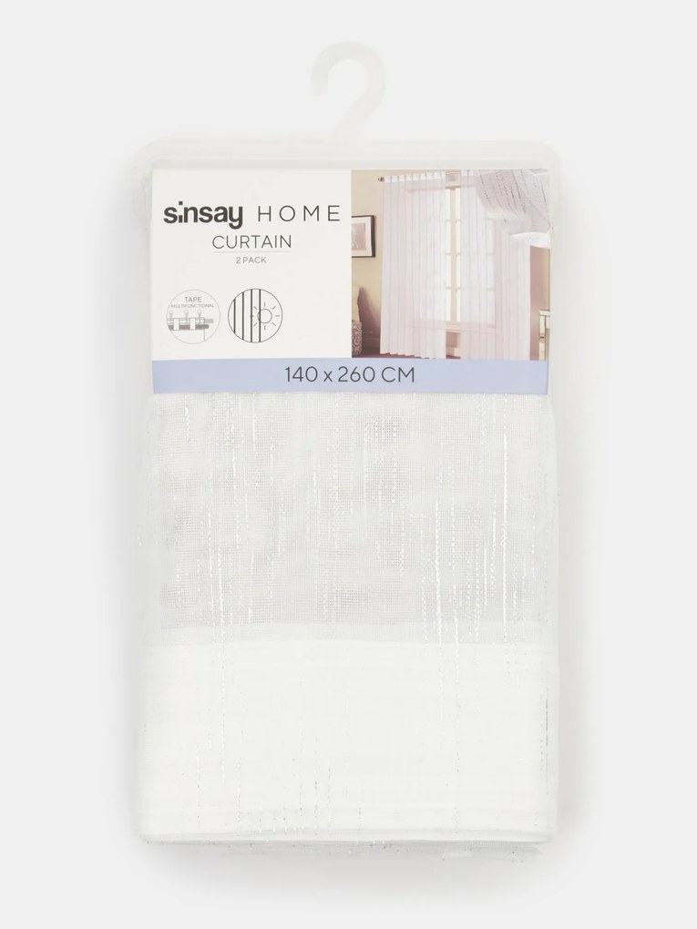 Sinsay - Sada záclon na řasící pásce s metalickým efektem opotřebení 2 pack - bílá