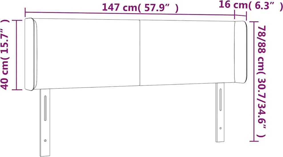Čelo postele s LED tmavě šedé 147 x 16 x 78/88 cm textil 3122955