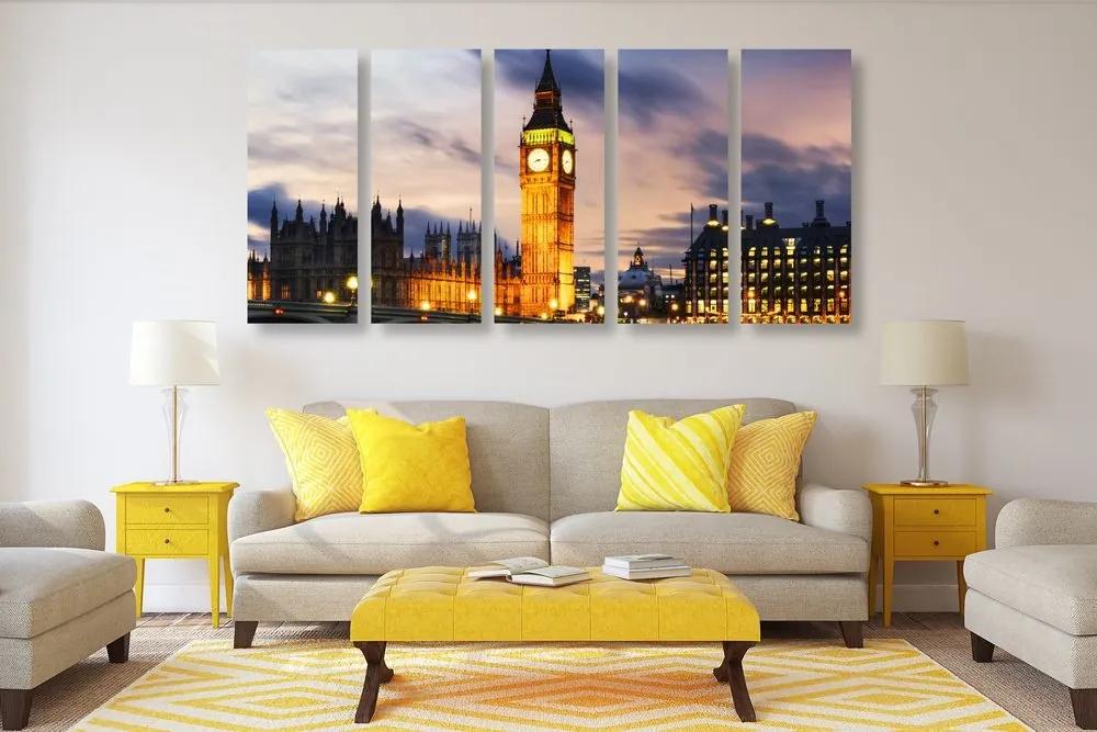 5-dílný obraz noční Big Ben v Londýně - 200x100 cm