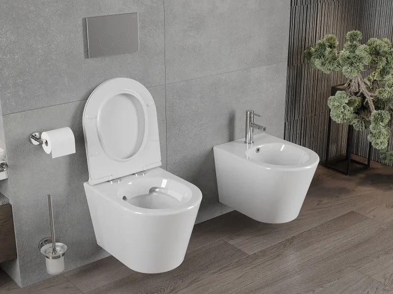 Mexen Rico závěsné wc Rimless s toaletním Slim sedátkem z duroplastu, bílá - 30720500