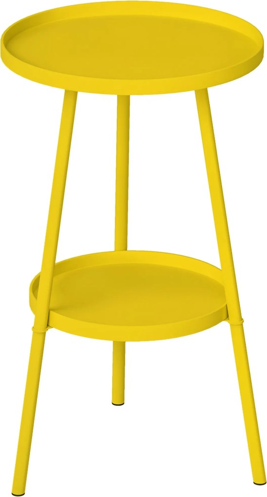 Outsunny Malý Kolečkový Boční Stolek se Dvěma Paterami, Zahradní Stolek, pro Terasu, Obývací Pokoj, Balkon, Kov, Žlutý