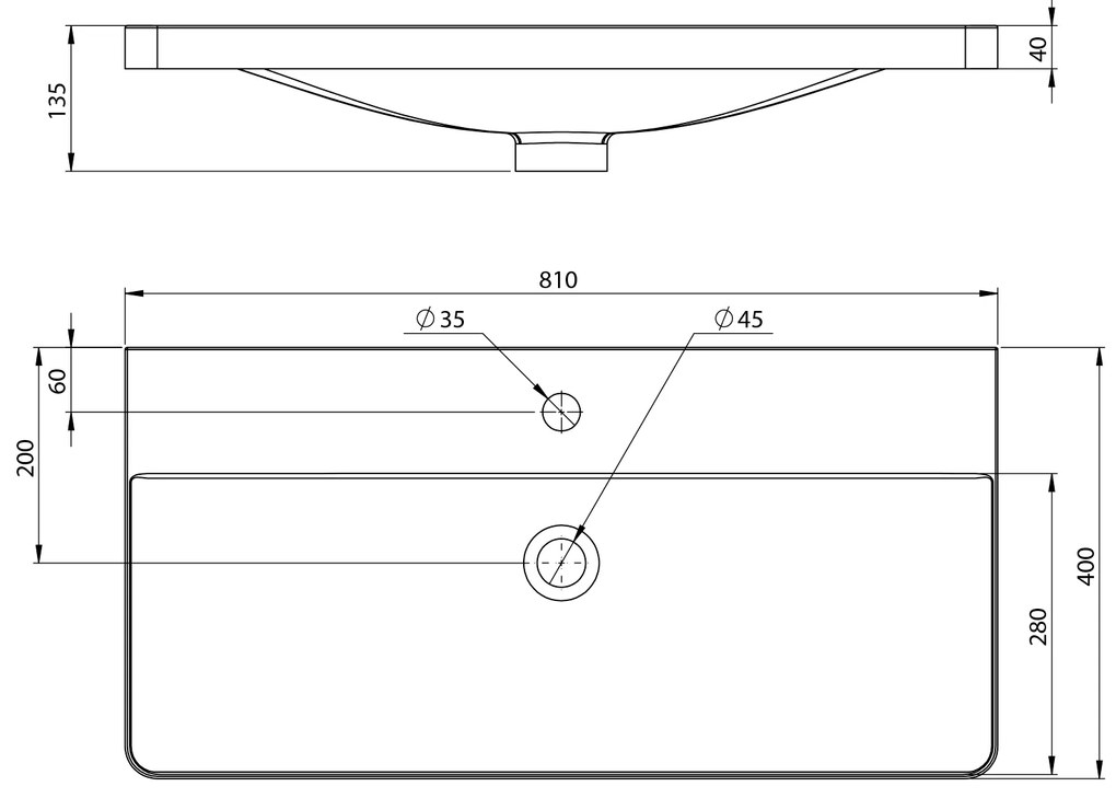 Aqualine Sen nábytkové umyvadlo 81 x 40 cm s otorem pro baterii s přepadem litý mramor bílá SN810