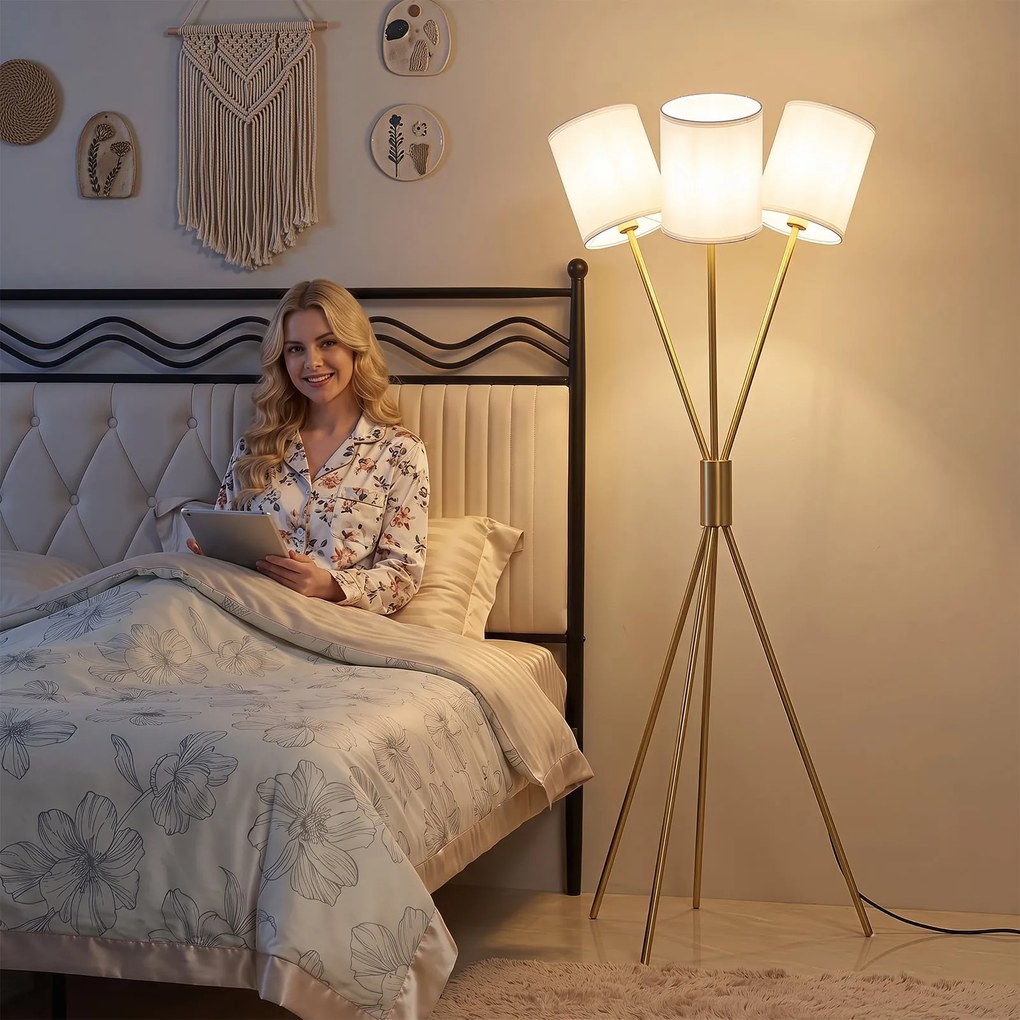 Costway Stojací lampa s 3 látkovými stínidly Moderní stojací lampa Dekorativní
