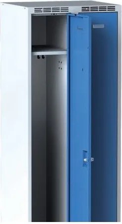 Kovová šatní skříňka S7, 2 oddíly, 1500 x 600 x 500 mm, demont, otočný zámek, modré dveře