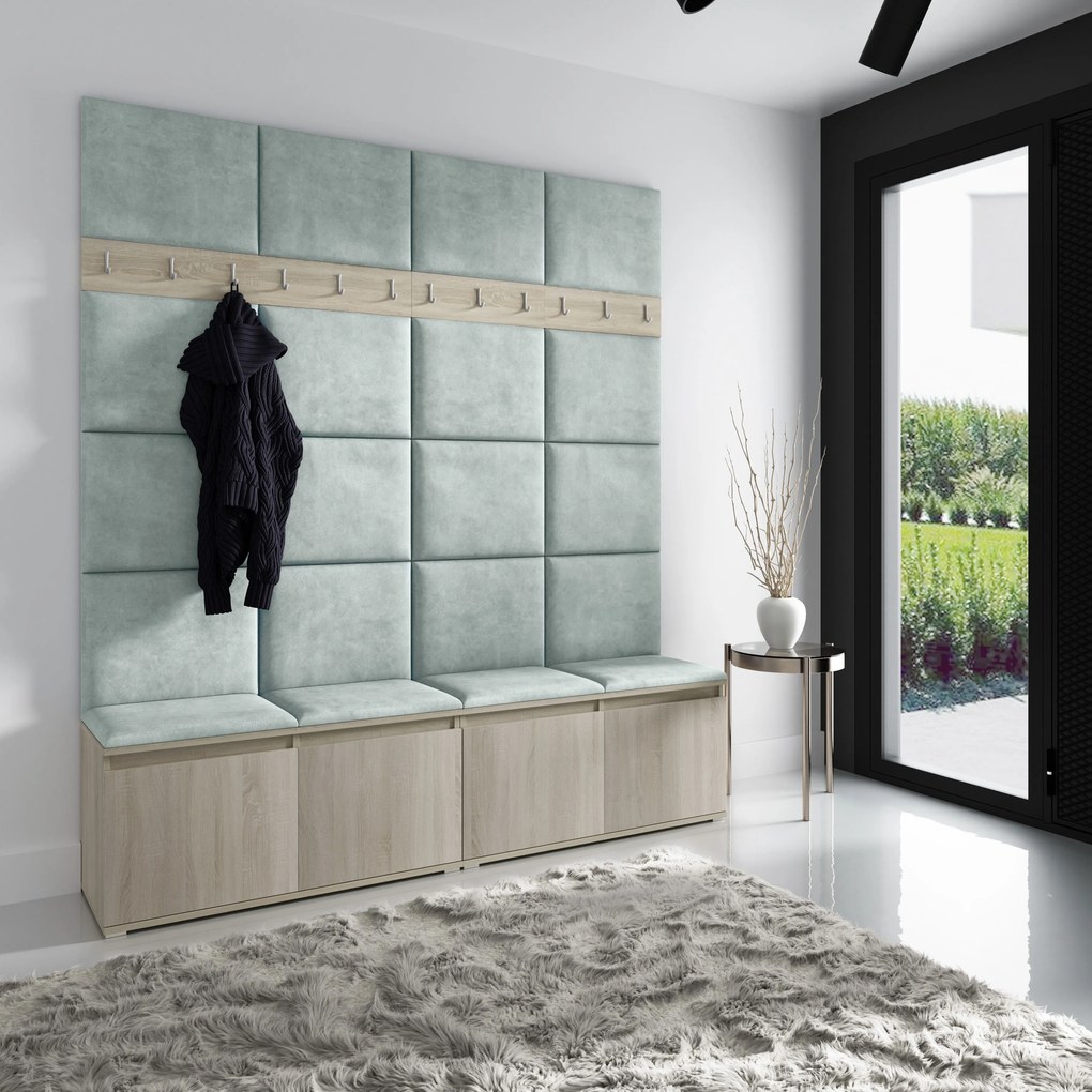 Eka Předsíňová stěna s čalouněnými panely Trinity 4 - Sonoma / Světlá zelená 2321
