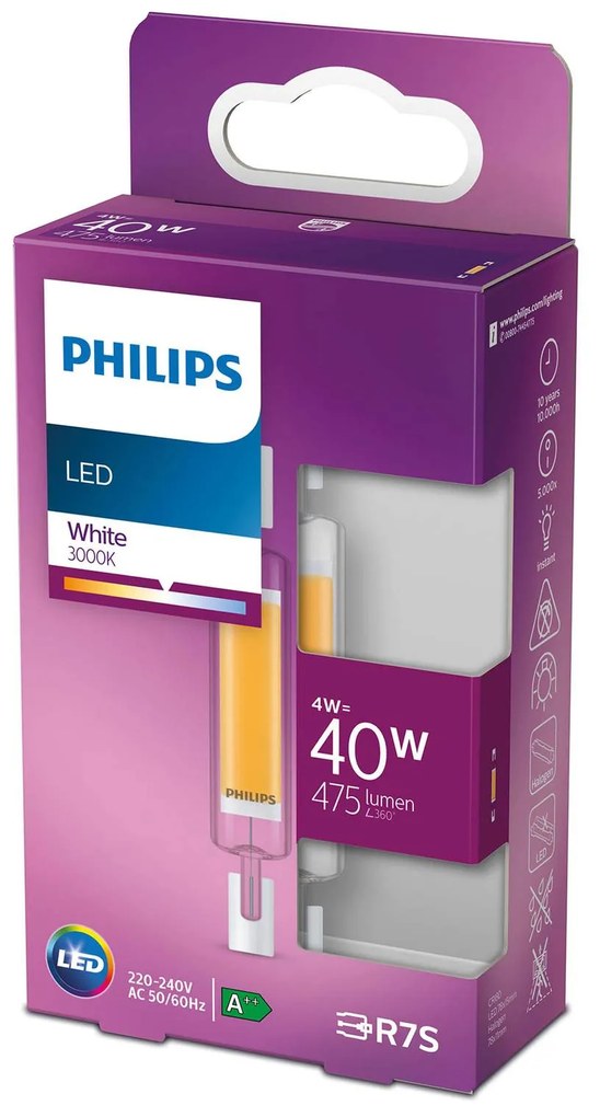 Philips LED tyčová žárovka R7s 78mm 4W teplá bílá
