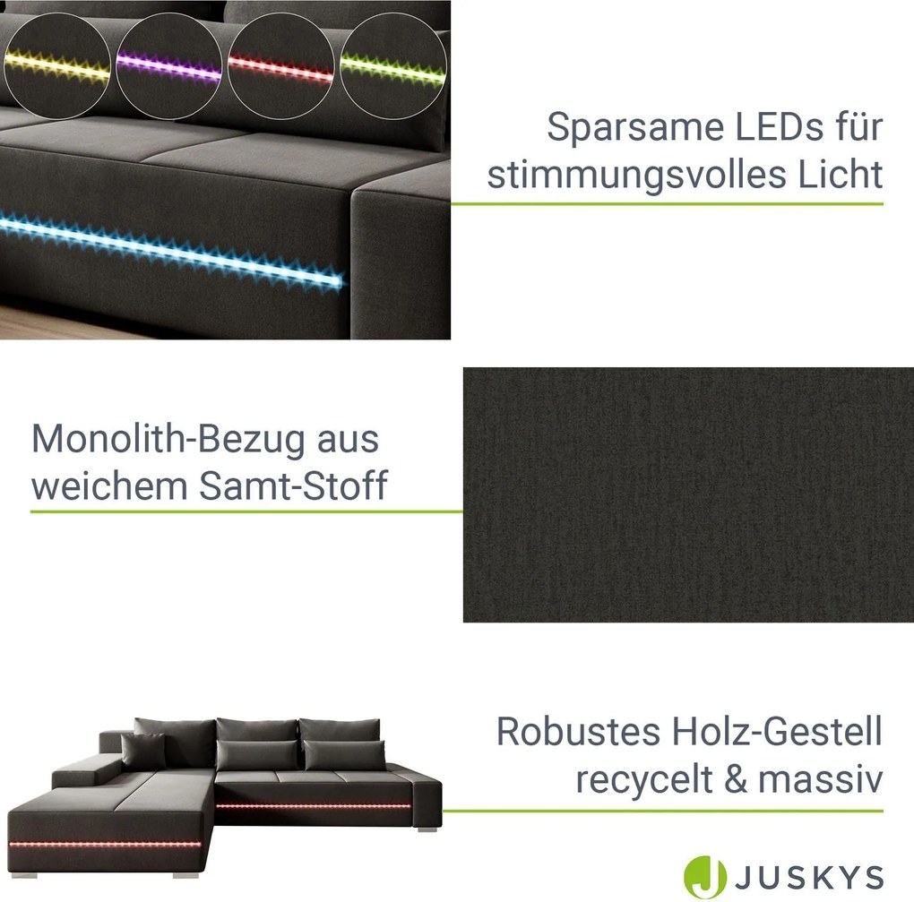 Juskys Rozkládací sedací souprava Davos s LED osvětlením Barva: světle šedá, Provedení: levé