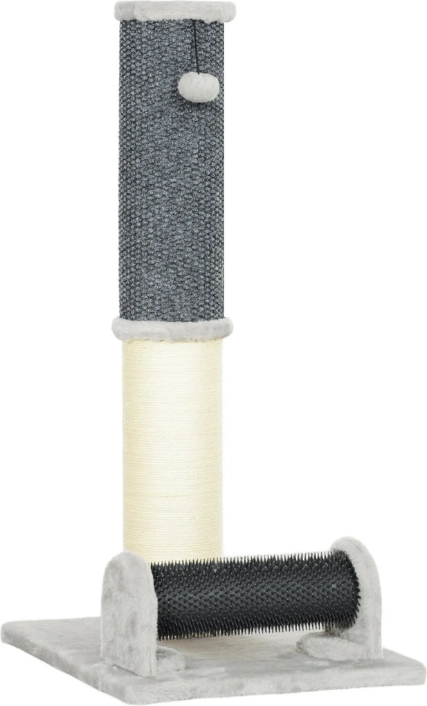 PawHut 86 cm Škrabadlo pro Kočky, 3-v-1 Škrabací Sloup s Velkou Základnou, Kobercem s Vzorem Ananasu, Hřebínkem a Hracím Míčkem, pro Vnitřní Použití,