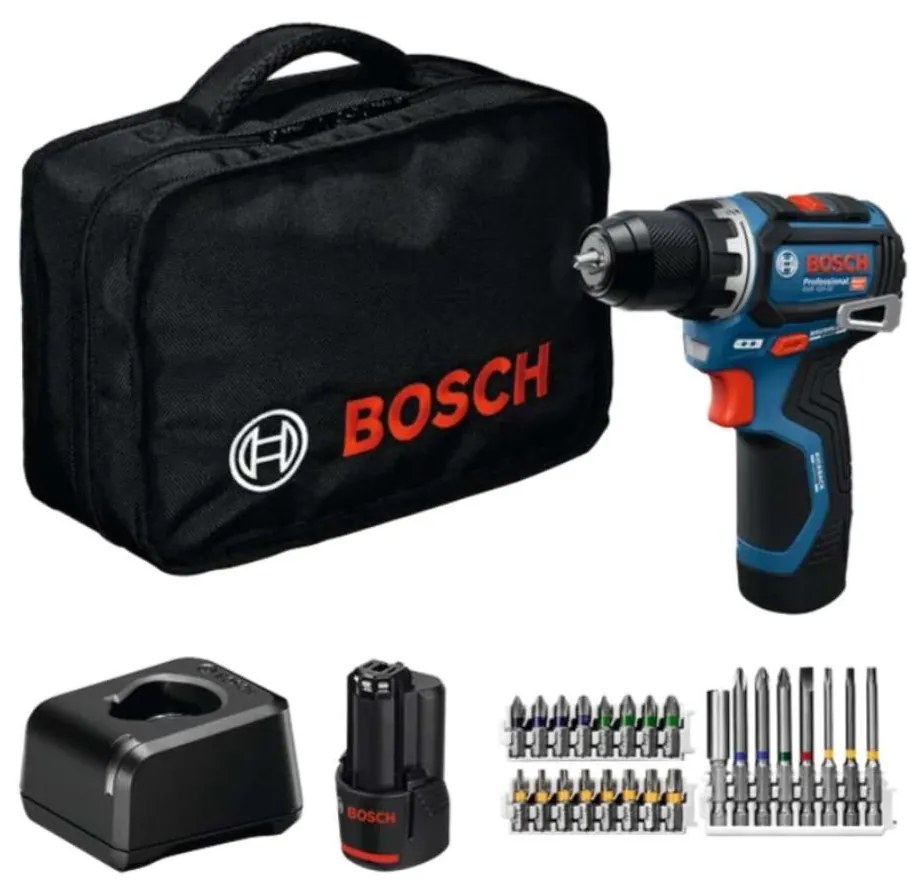Bosch - 12V AKU vrtací šroubovák GSR 12V-32 s příslušenstvím, 2x aku 2,0 Ah Li-Ion, nabíječka 06019N7006