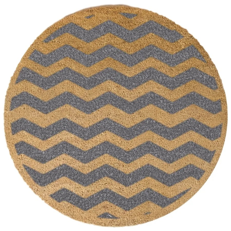 Šedá kulatá rohožka z přírodního kokosového vlákna Artsy Doormats Chevron, ⌀ 70 cm