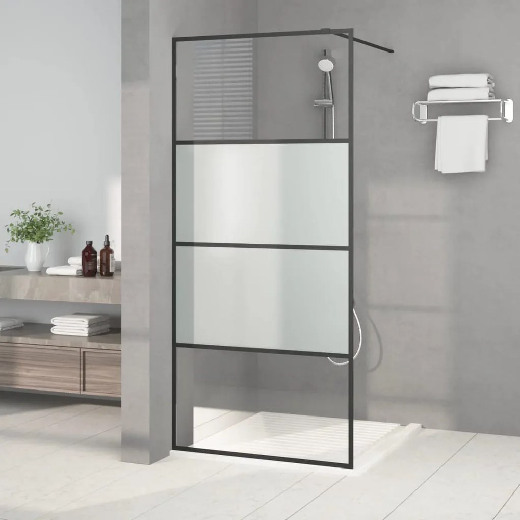 Sprchová zástěna walk-in černá 90x195 cm napůl mléčné ESG sklo 152126