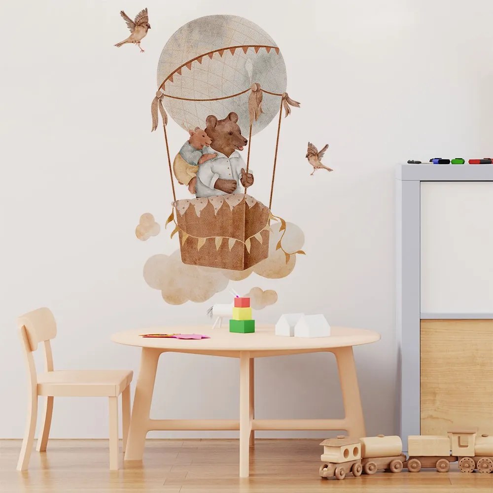 Gario Dětská nálepka na zeď Magical animals - medvídci v balónu a ptáčci