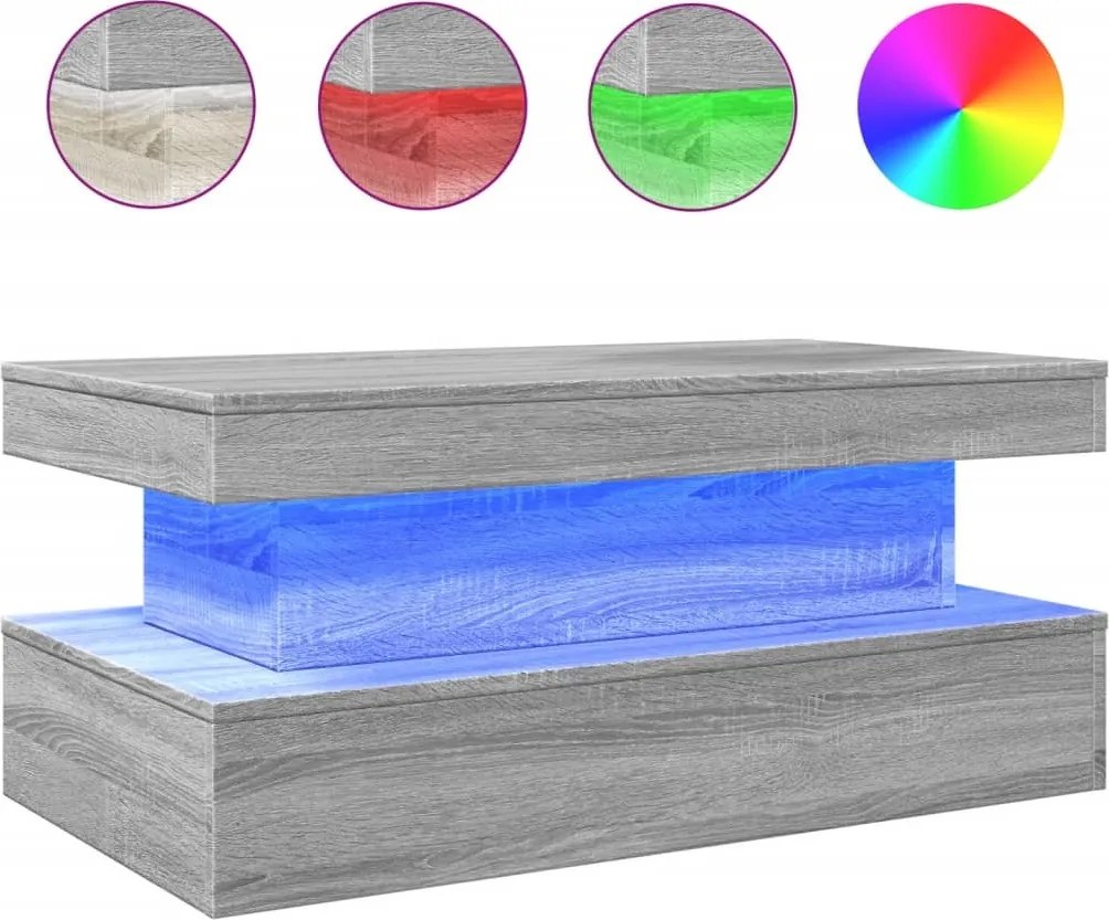 vidaXL Konferenční stolek s LED osvětlením 90 x 50 x 40 cm [839848] Barva: kouřový dub
