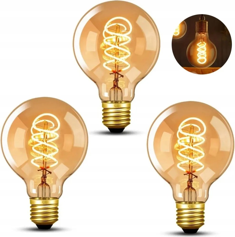 3 ks Led žárovka E27 Filament 4W Edison Ozdobná 2200K G80