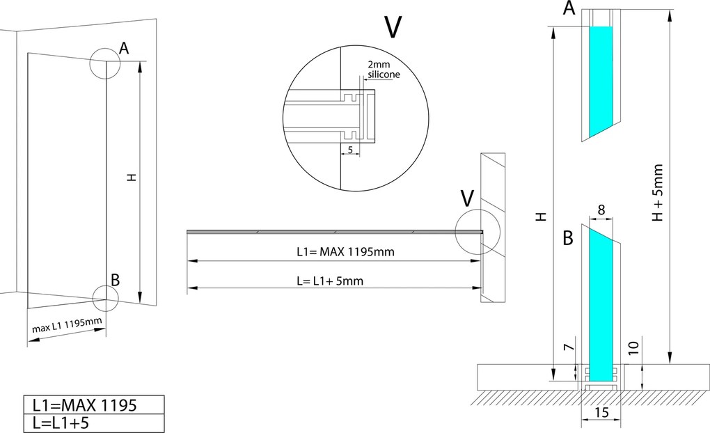 Polysan Architex Line AL2112 sada pro uchycení skla podlaha-stěna leštěný hliník
