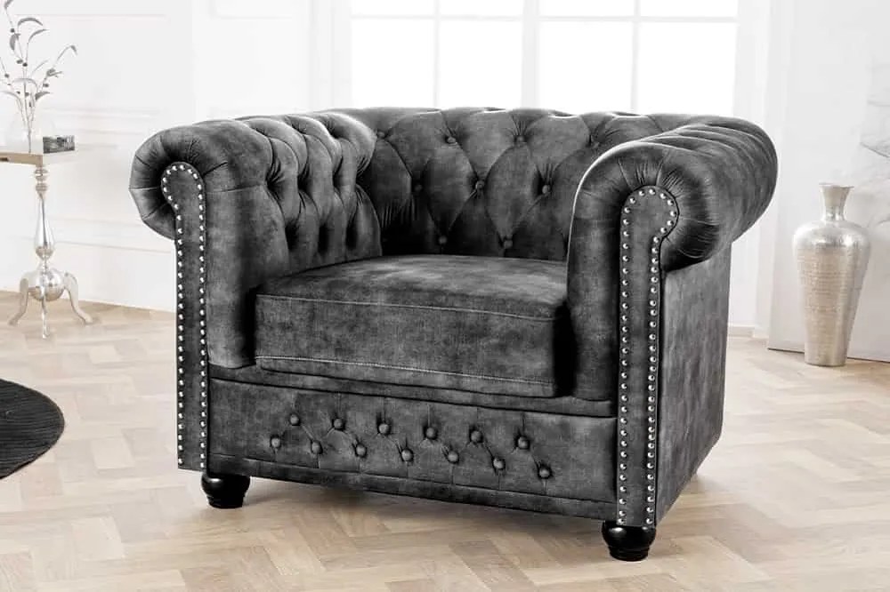 Designové křeslo Chesterfield antik šedé