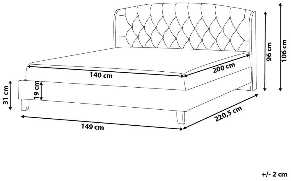 Světle šedá čalouněná postel Chesterfield 140x200 cm BORDEAUX Beliani