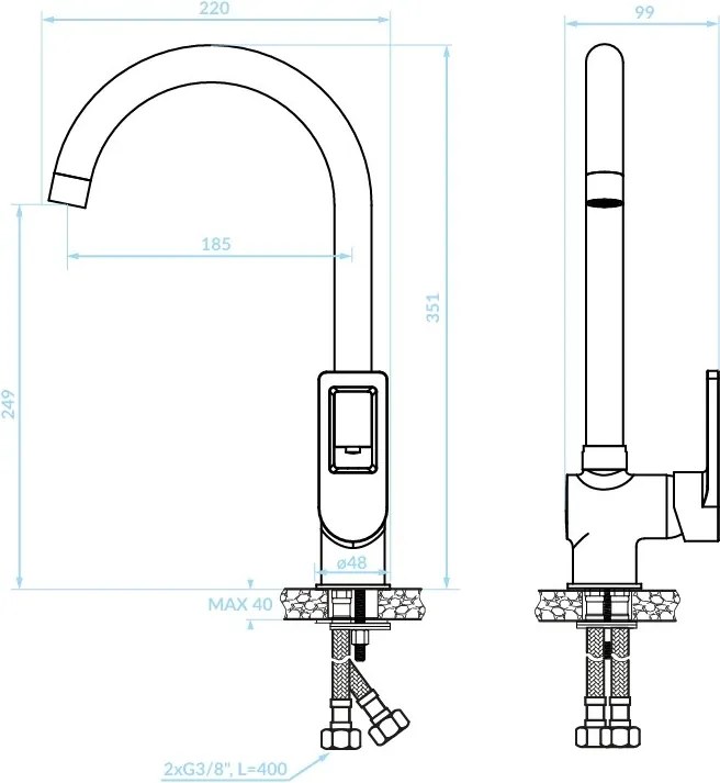 Kuchinox Kasja, stojánková dřezová baterie s U-tvarovaným výtokem, černá matná, LAV-BKN_768D