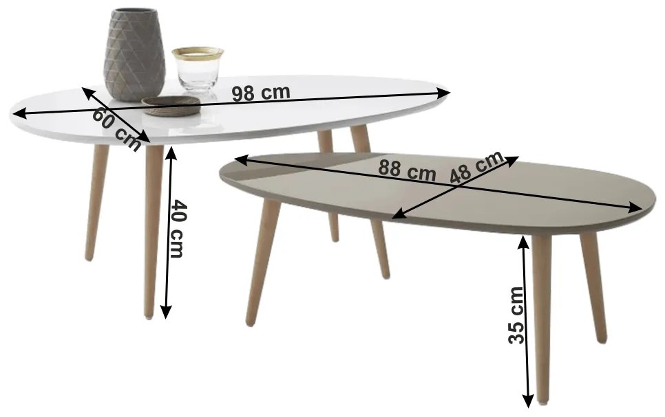 Set 2 konferenčních stolků DOBLO — masiv, bílá/šedá Kondela