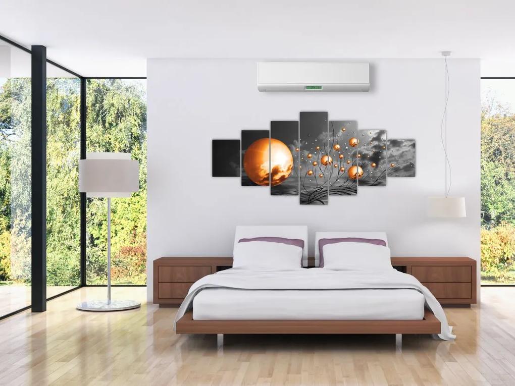Obraz oražových abstraktních koulí (210x100 cm)