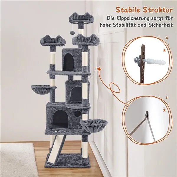 Kočičí nábytek se škrabadlem Yaheetech – tmavě šedá, 55,5 cm (délka) × 55,5 cm (šířka) × 194 cm (výška), 194 cm (265926531864)