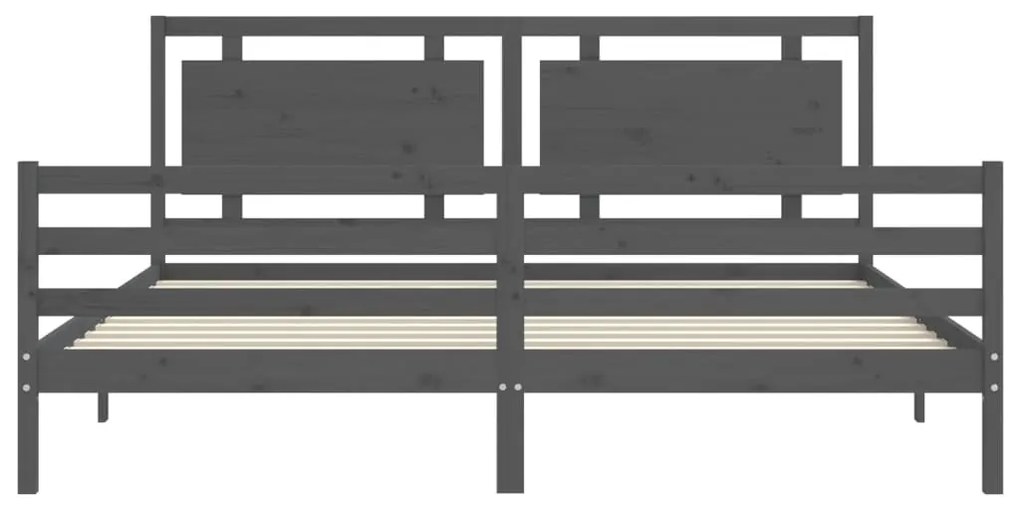 Rám postele s čelem šedý 200 x 200 cm masivní dřevo