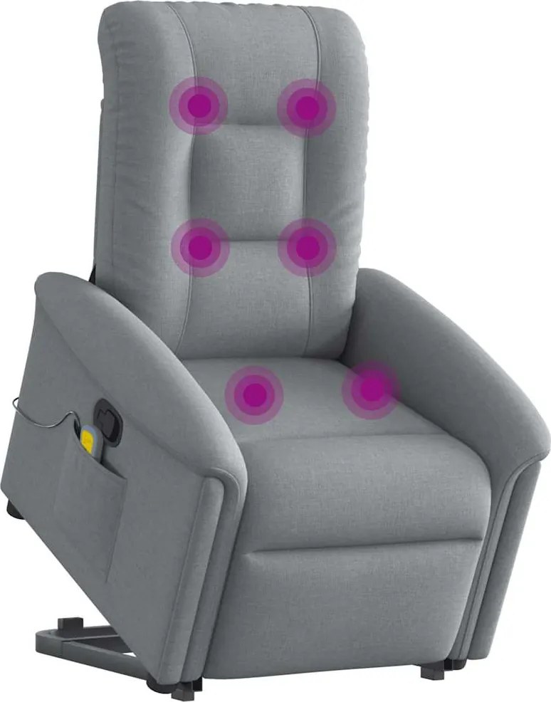 Zvedací masážní polohovací křeslo světle šedé textil 3303264