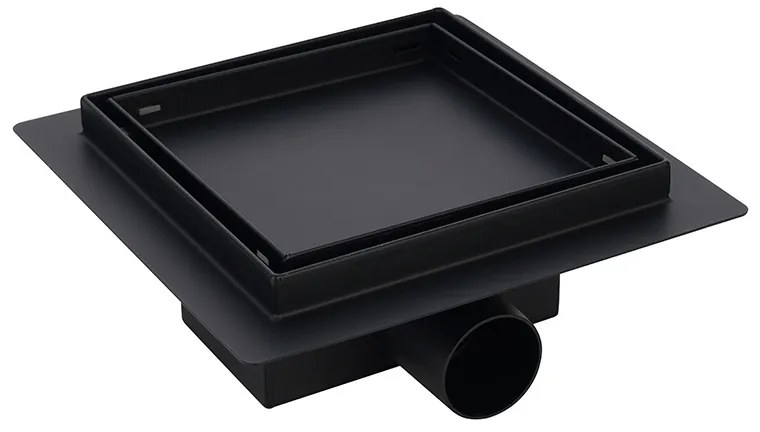 BPS-koupelny Čtvercový sprchový odtokový žlab 2in1 DL06-G1 HYD-3871 15x15 cm, černý