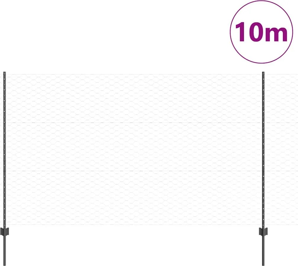 Hexagonální plot s podpěrou 10 x 1,4 m Ocel potažená PVC Šedá 3336832