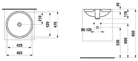 Laufen Pro B Zápustné umyvadlo 42 cm, bílá H8189610001091