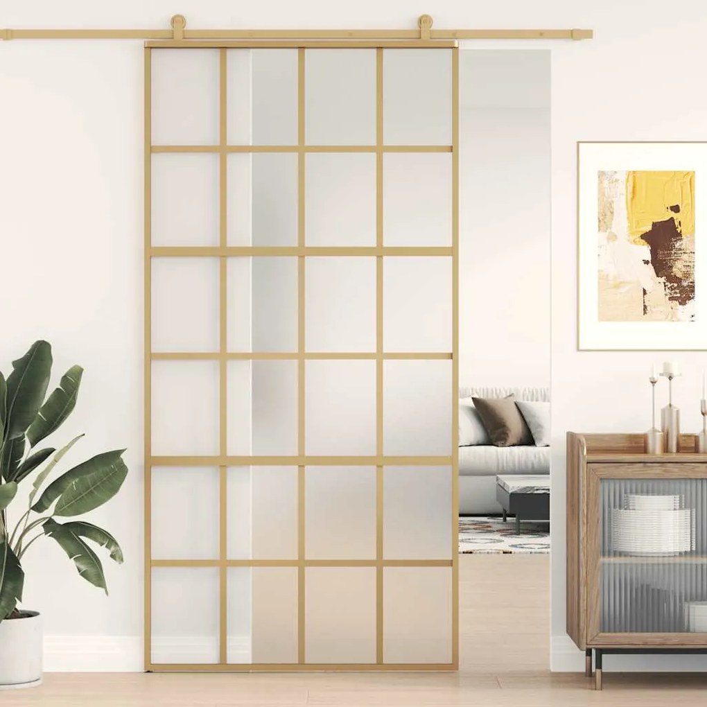 Posuvné dveře zlaté 102,5 x 205 cm mléčné ESG sklo a hliník 155177