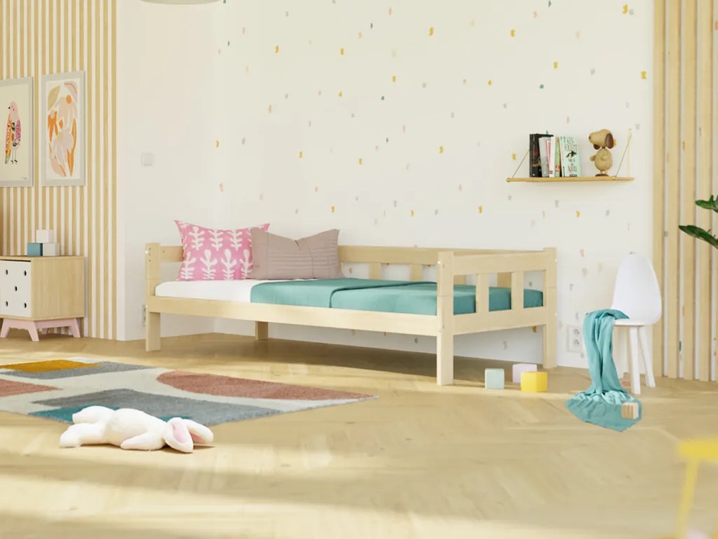 Benlemi Dřevěná jednolůžková postel FENCE 4v1 se zábranou Zvolte barvu: Béžová, Zvolte rozměr: 90x200 cm, Zvolte zábranu: S jednou zábranou