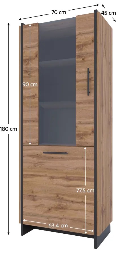 Kondela Vitrína, dub wotan/černá, AMONI 1D1W