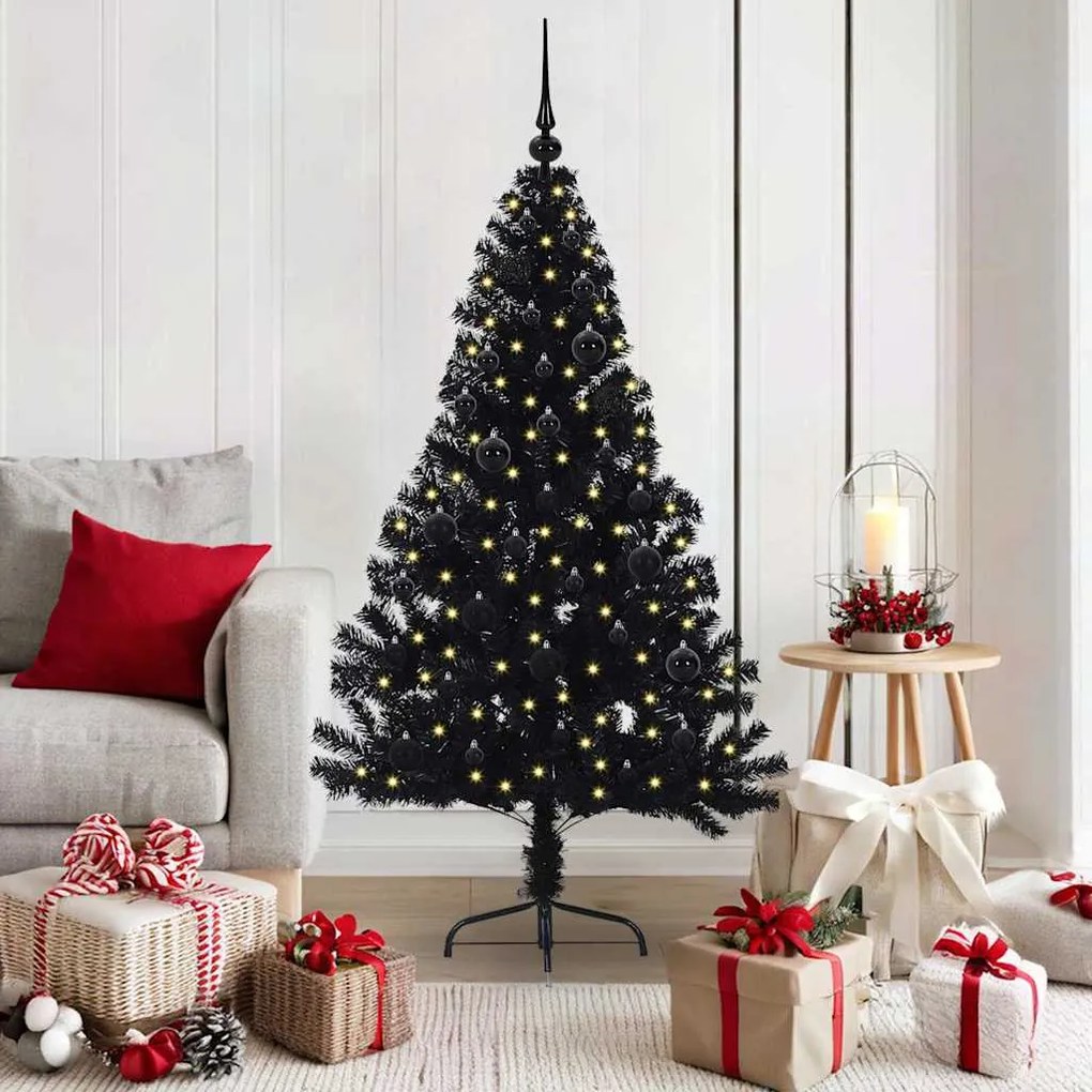Umělý osvětlený vánoční stromeček Černá 150 cm PVC 3397129