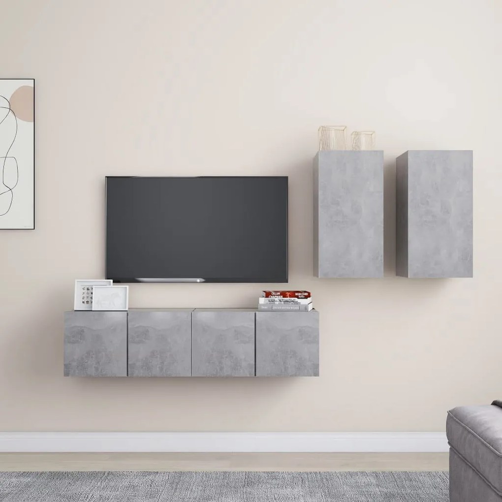 4dílný set TV skříněk betonově šedý dřevotříska 3079105