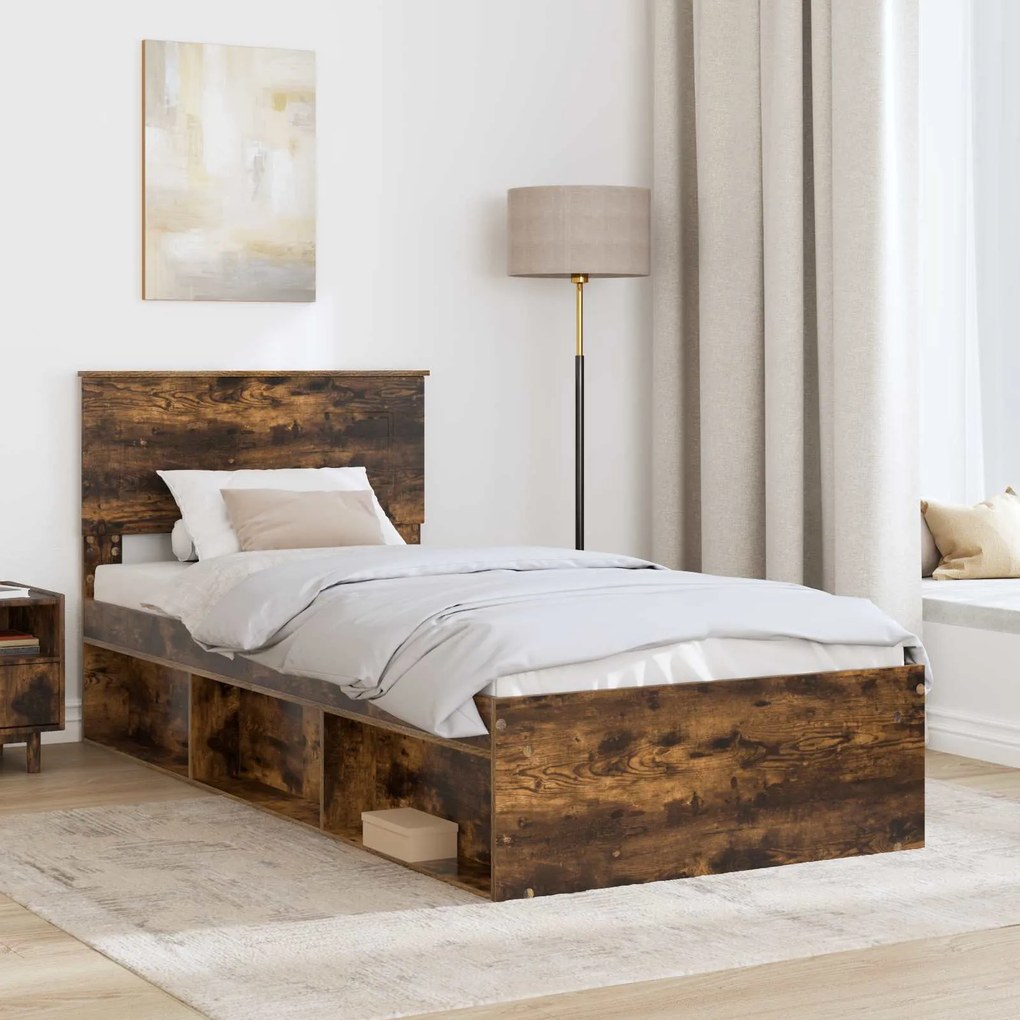 Rám postele s čelo Kouřový dub 100 x 200 cm Kompozitní dřevo 3407917