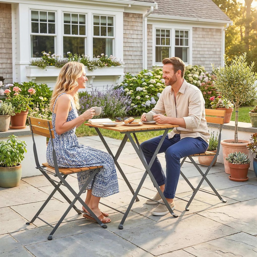 Sedací souprava 3 ks jídelní souprava pro 2 osoby skládací jídelní stůl se 2 skládacími židlemi na terasu balkon teakové dřevo