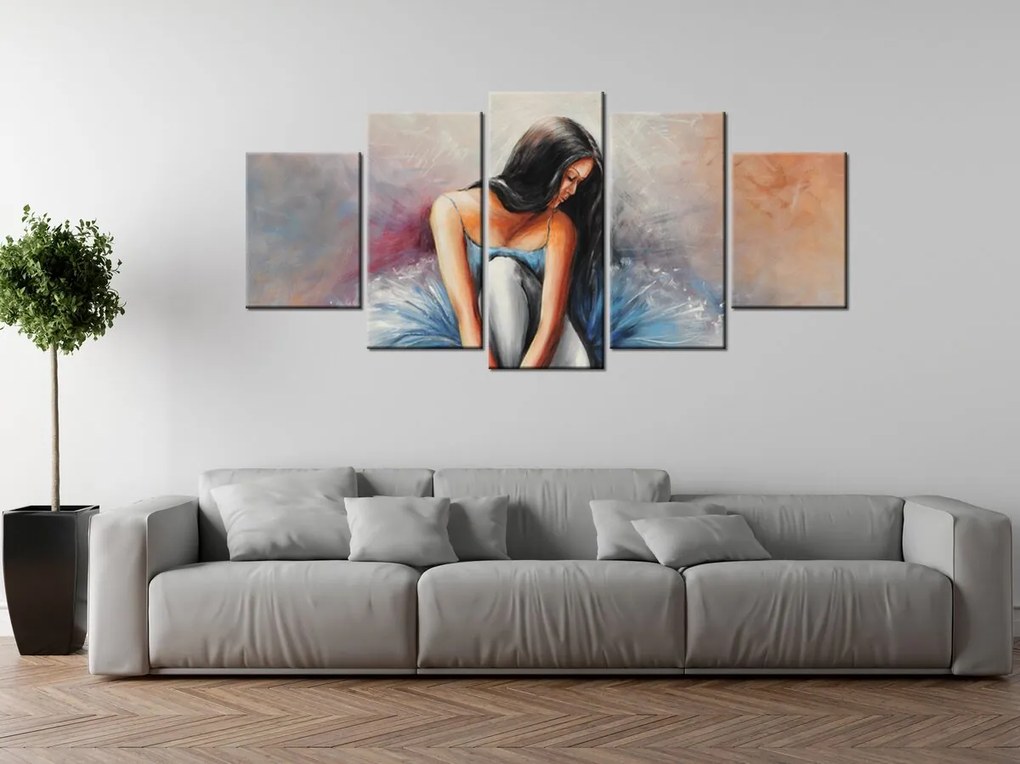 Gario Ručně malovaný obraz Tmavovlasá baletka - 5 dílný Rozměry: 150 x 70 cm