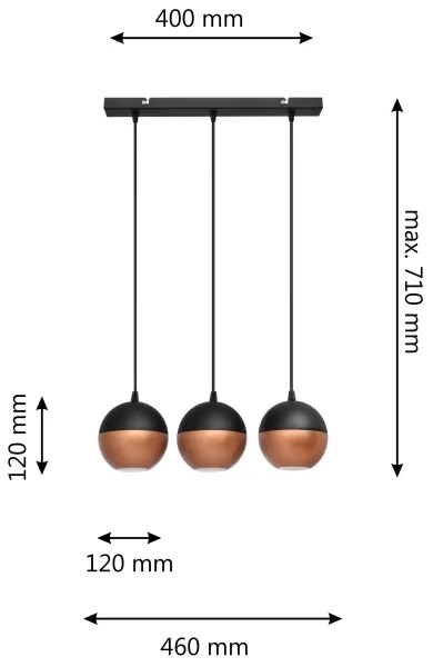 LED Lustr na lanku MIDWAY 3xGU10/4,8W/230V černá/měděná