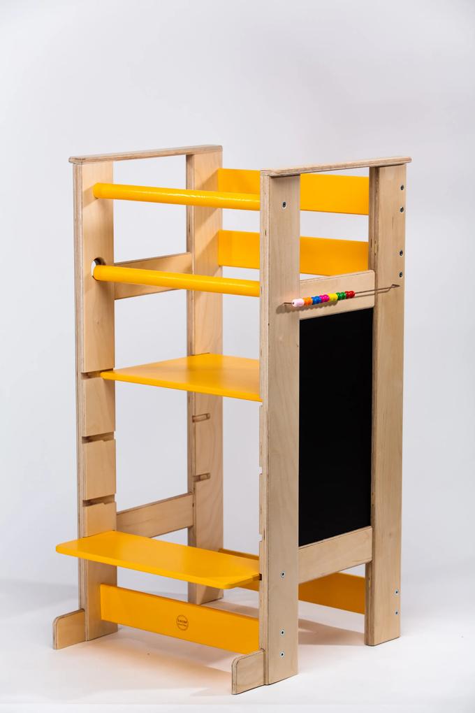 Lucas Wood Style učící věž Žofka - přírodní/žlutá Učící věž s tabulí a kuličkami: přírodní/žlutá