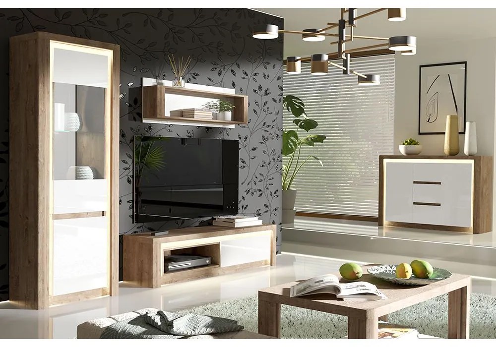 Obývací stěna LIVINIO | 5 dílů | 232,5 cm + 144 cm + 110x63 cm | sestava B | V CENĚ LED LIŠTY | ribbeck/bílá lesk