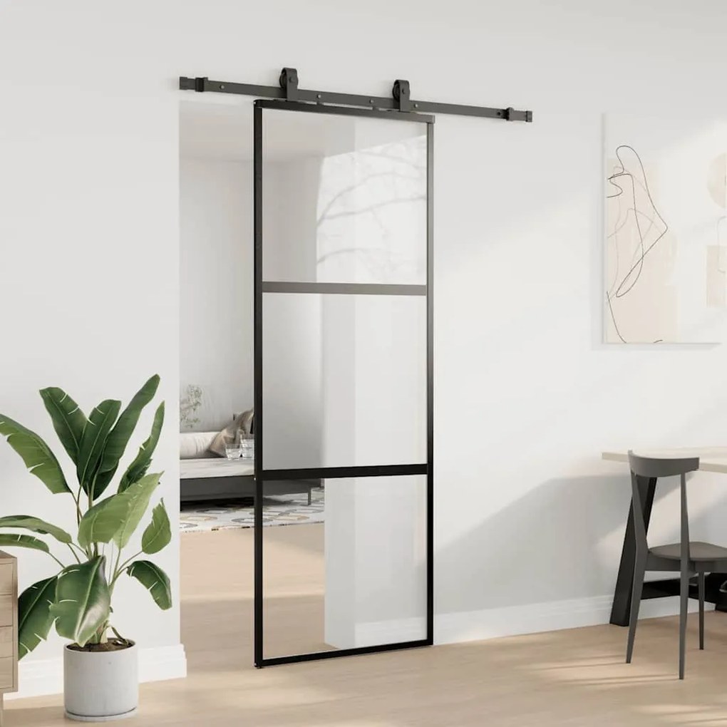 Posuvné dveře se sadou kování černé 76x205 cm Tvrzené sklo 3375913