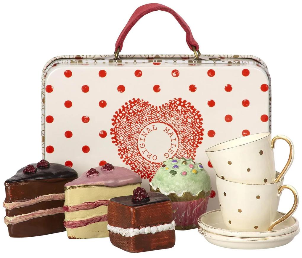 Maileg Sada dortíků a šálků Suitcase, multi barva