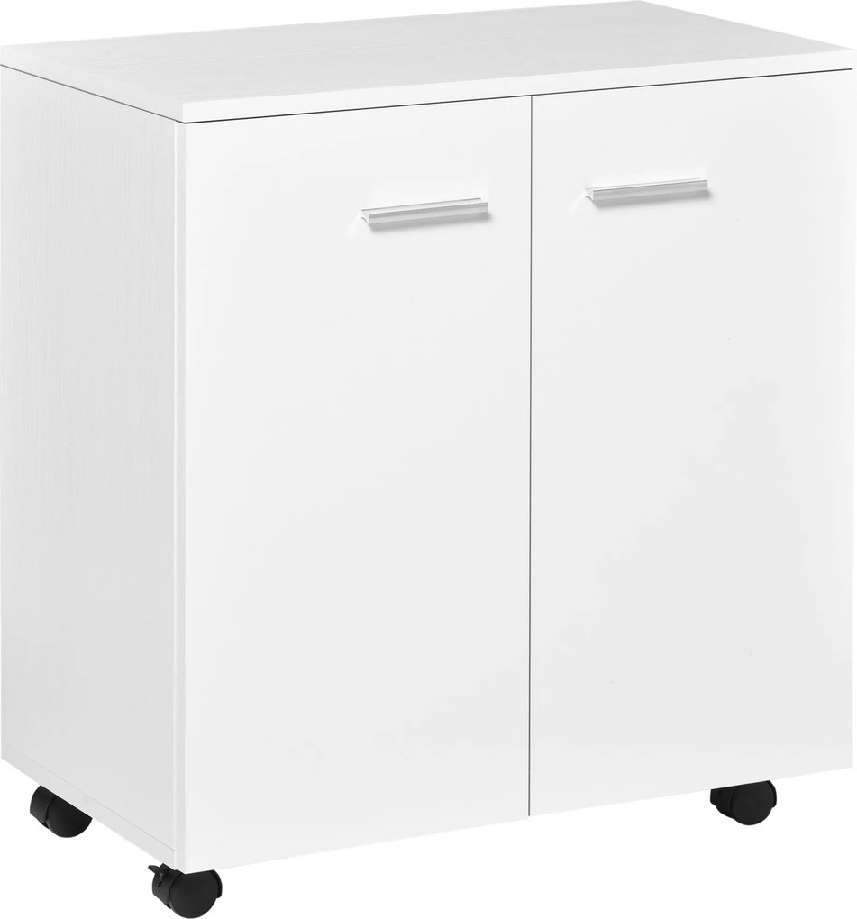 HOMCOM Mobilní TV Stánek Dřevěný Kancelářský Regál S Kolíčky a 2 Dveřmi 60x35x65cm