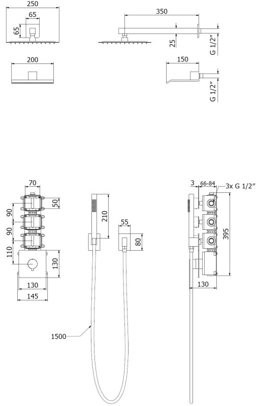 Mexen Boka, sprchová souprava pod omítku, černá matná, 7603-03-70