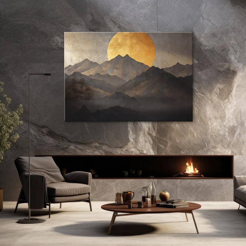 Gario Obraz na plátně Japonské zlaté slunce a hory Rozměry: 60 x 40 cm