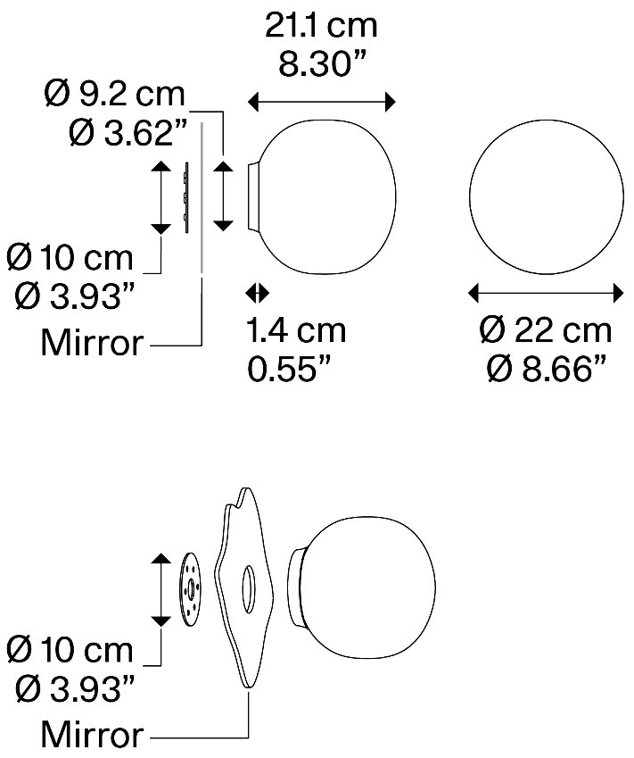 Lodes Volum Mirror 22, nástěnné svítidlo na zrcadlo z bílého foukaného skla, 1x25W E27, prům.22cm, IP54