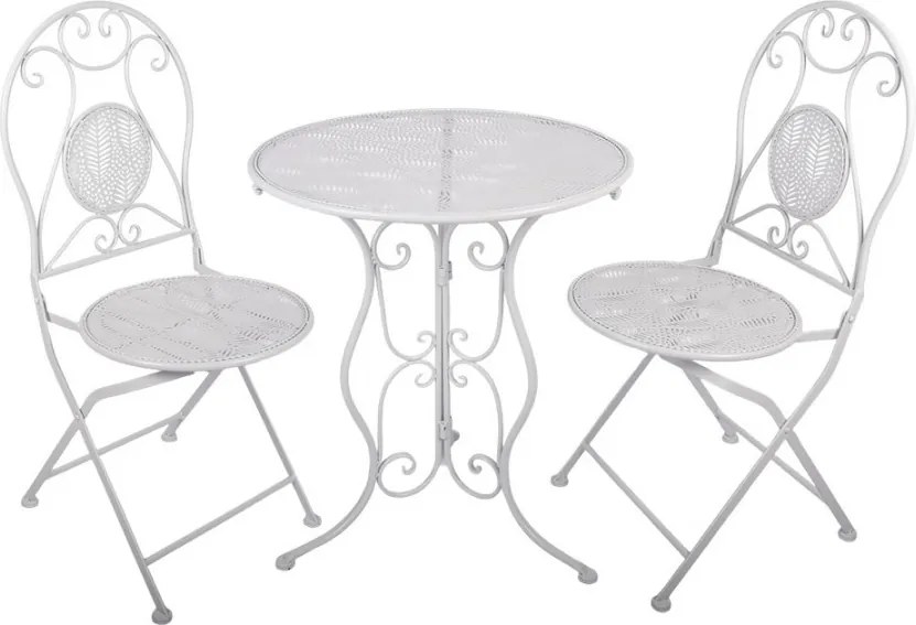 Bílý zahradní kovový Bistro set stůl a 2 židle - Ø 60*70 / 50*40*93 cm