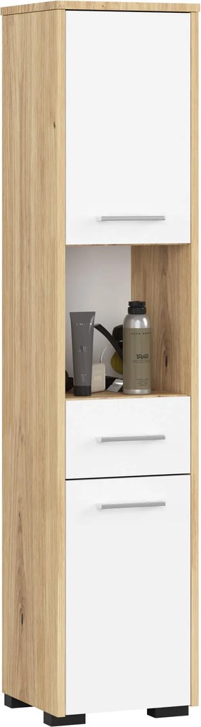 Koupelnová skříňka FIN Sloupek 30 2D 1SZ 1W 140cm PK Dub artisan / Bílá