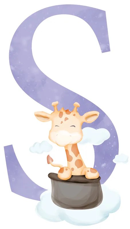 Abeceda písmena se žirafou - Obraz, Plakát Velikost: B2 - 50x70 cm, Volba rámu: s bílým rámem, Písmeno: M